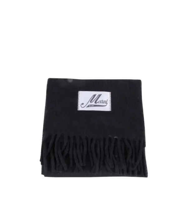 Marni Logo Patch Fringed Scarf - Black