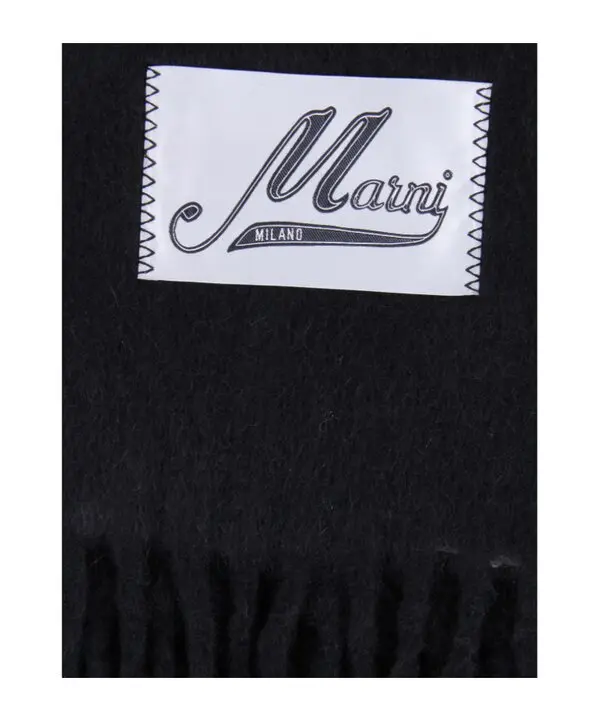 Marni Logo Patch Fringed Scarf - Black