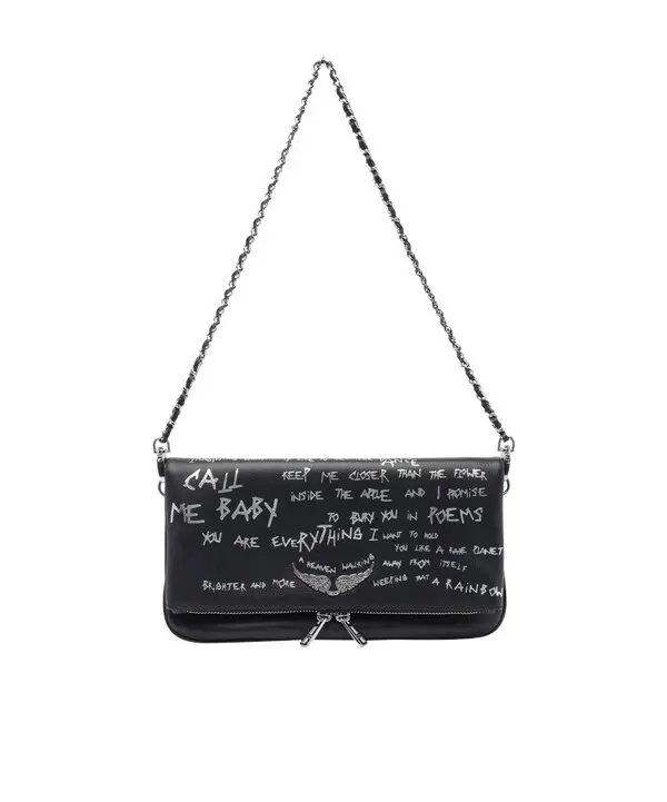 Zadig&Voltaire Graffiti Print Fold-over Shoulder Bag - Black