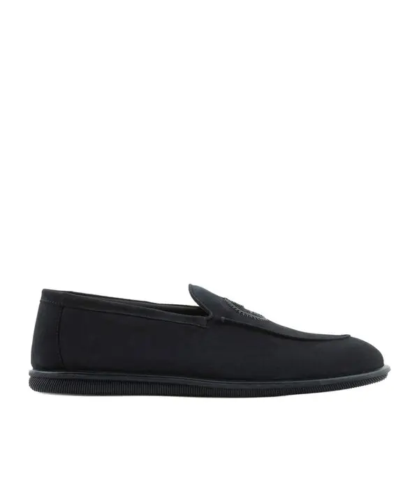 Giorgio Armani Logo Embroidered Slip-on Loafers - Navy Blue