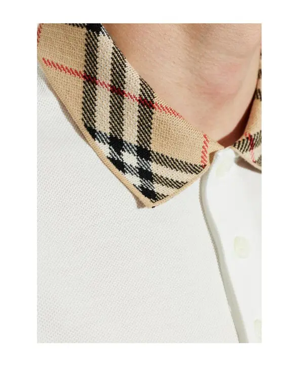 Burberry Checked Collar Polo Shirt - White