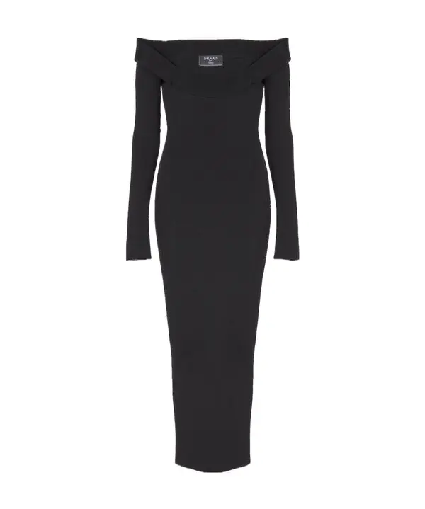 Balmain Long Knit Dress With Double Zipper - Black