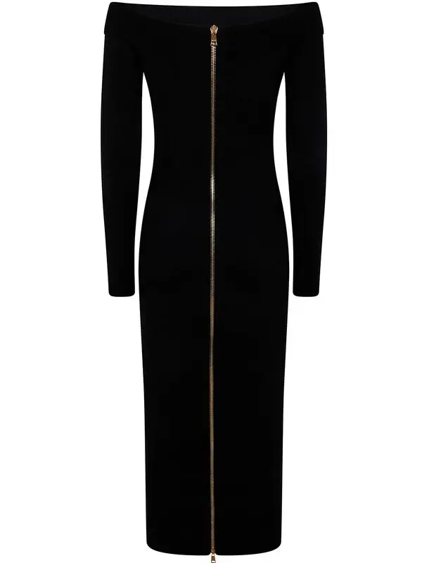Balmain Long Knit Dress With Double Zipper