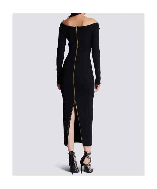 Balmain Long Knit Dress With Double Zipper