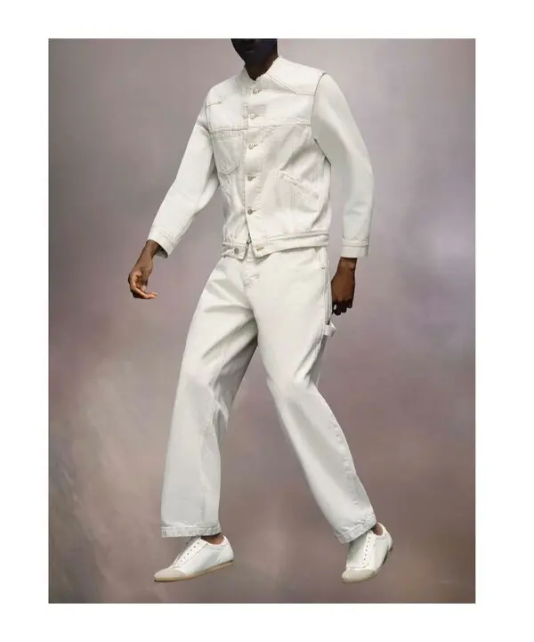 MAISON MARGIELA Collarless Buttoned Denim Jacket - White