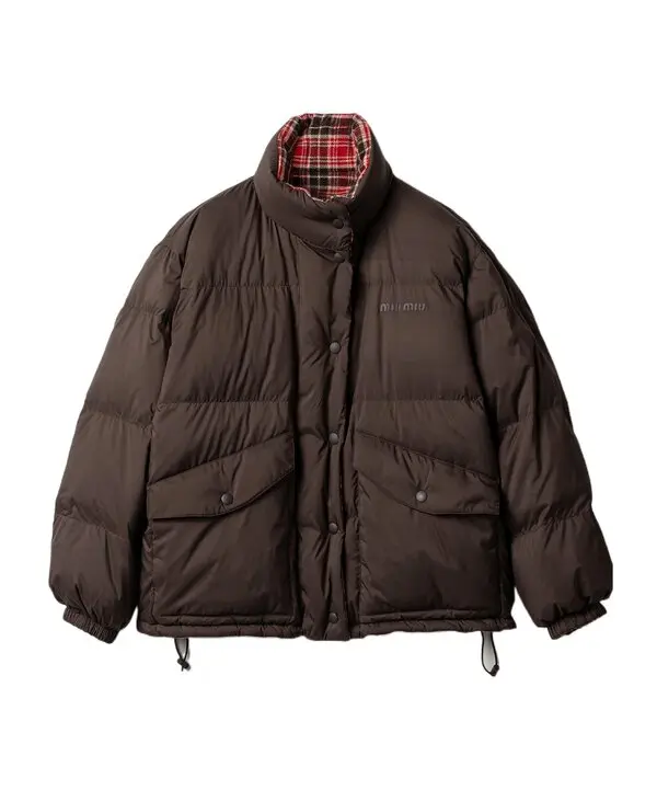 Miu Miu Zip-up Reversible Down Jacket With Stand Collar - Red/ebony