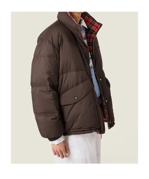 Miu Miu Zip-up Reversible Down Jacket With Stand Collar - Red/ebony