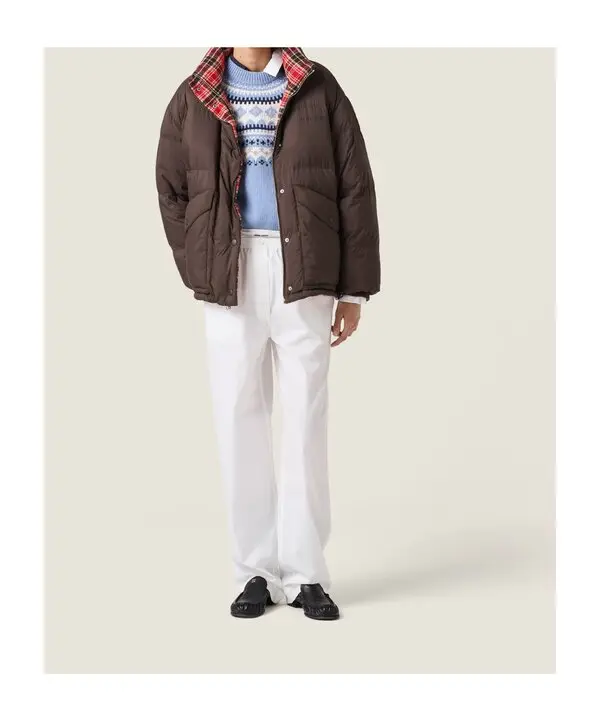 Miu Miu Zip-up Reversible Down Jacket With Stand Collar - Red/ebony