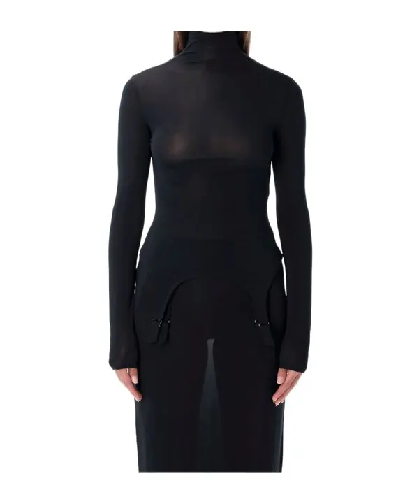 JEAN PAUL GAULTIER Long-sleeve High-neck Body With Lingerie Details - Black
