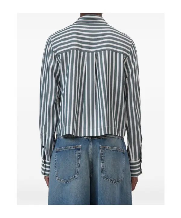 Closed Striped Cropped Classic Shirt - Green