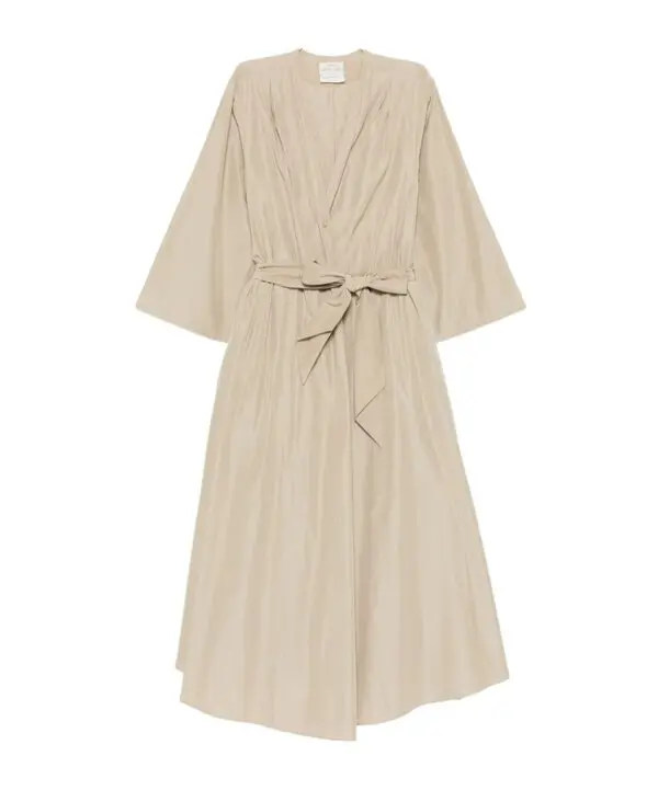 FORTE_FORTE V-neck Belted Midi Dress - Nude
