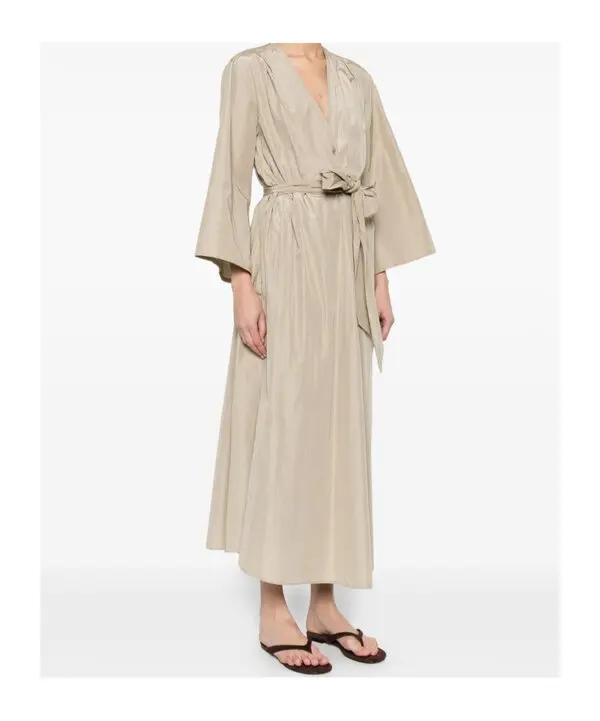 FORTE_FORTE V-neck Belted Midi Dress - Nude