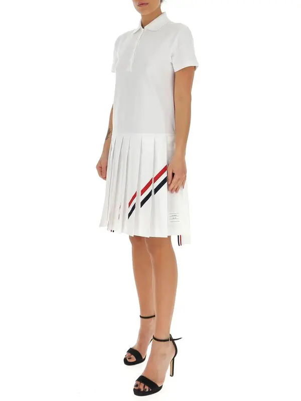 Thom Browne Rwb Stripe Pleated Polo Dress
