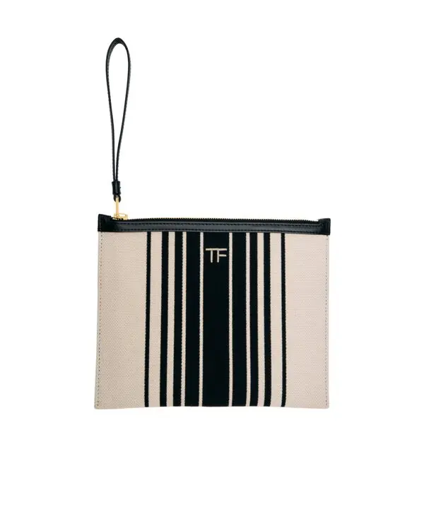TOM FORD Woven And Calfskin Clutch Bag - Natural/black
