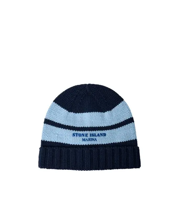 Stone Island Striped Knitted Beanie - Black