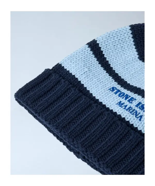 Stone Island Striped Knitted Beanie - Black