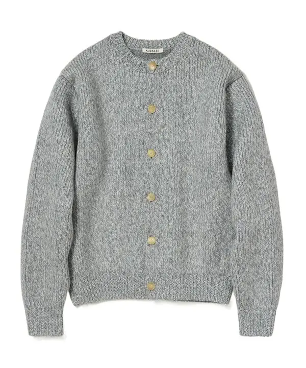 Auralee Double-faced Wool Alpaca Low Gauge Knit Crew-neck Cardigan - Light Gray