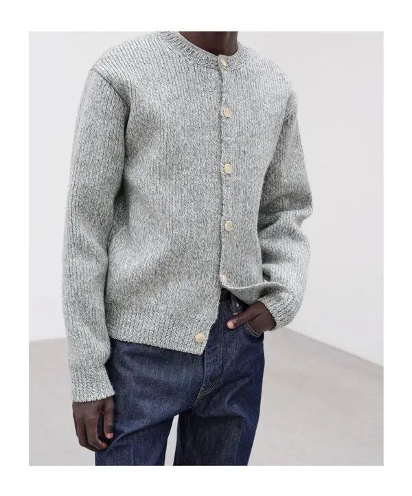 Auralee Double-faced Wool Alpaca Low Gauge Knit Crew-neck Cardigan - Light Gray