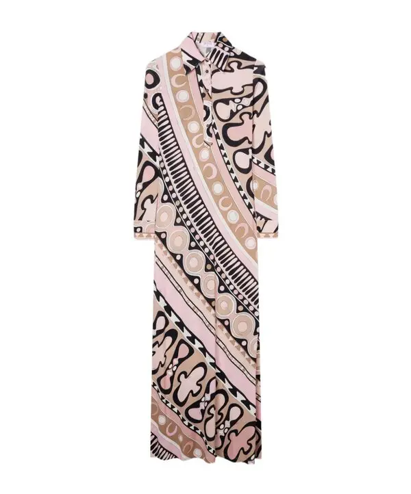 Emilio Pucci Soleil Print Long Sleeve Shirt Dress - Nude