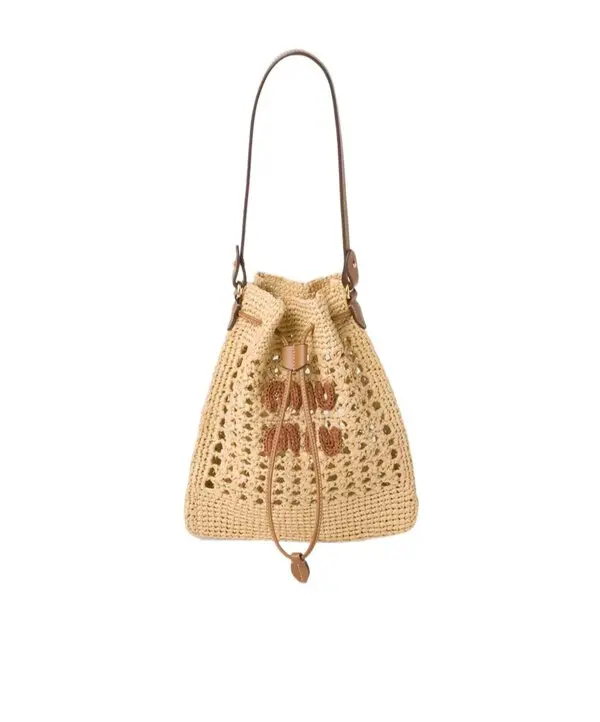 Miu Miu Woven Fabric Mini-bag With Leather Handle - Nude