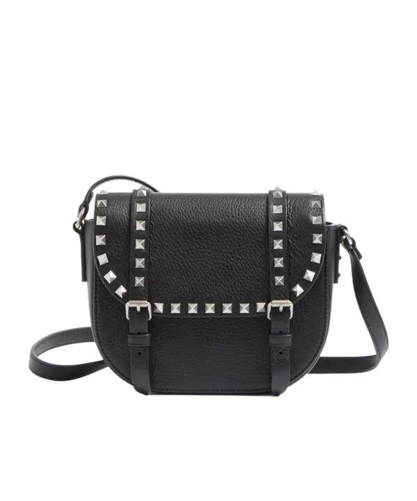 Valentino Garavani Small Rockstud Crossbody Bag In Grainy Calfskin - Black