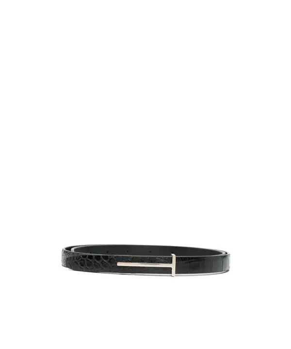 TOM FORD Crocodile Belt With Logo Buckle - Black