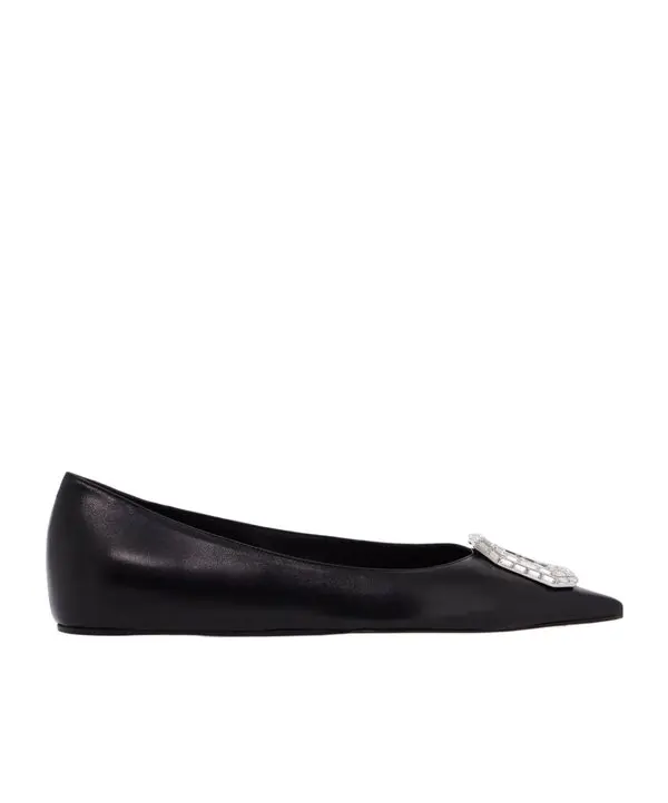 Amina Muaddi Pointed Ballet Flats With Crystal Embellishment - Black