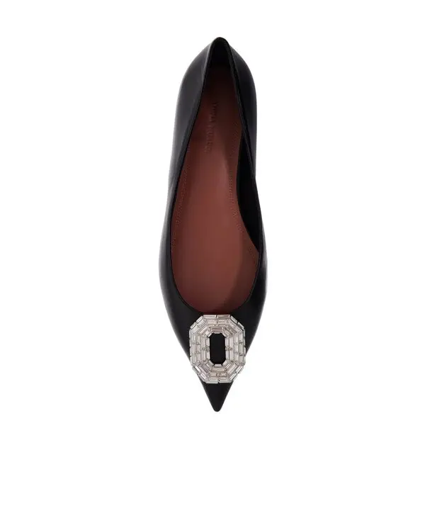 Amina Muaddi Pointed Ballet Flats With Crystal Embellishment - Black