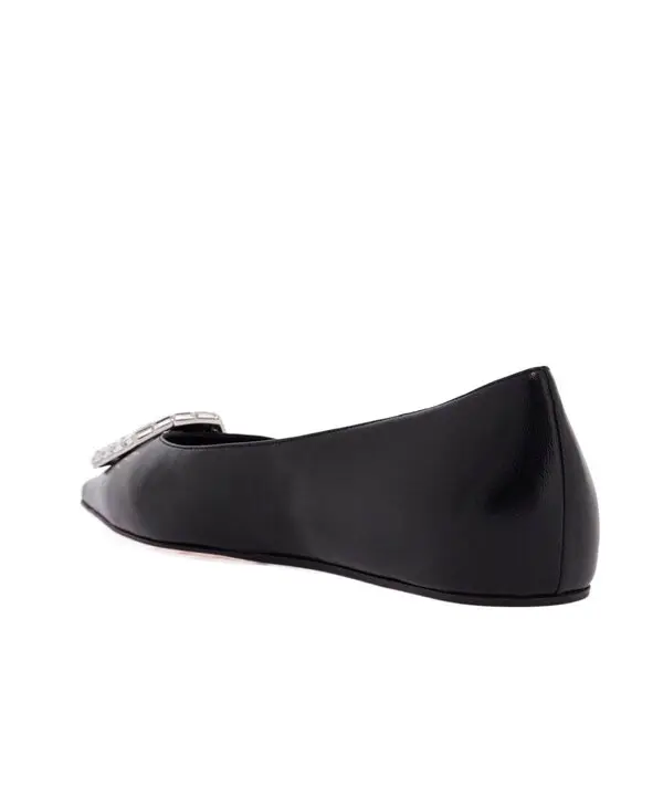 Amina Muaddi Pointed Ballet Flats With Crystal Embellishment - Black