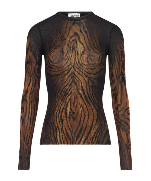 JEAN PAUL GAULTIER Wood Print Mesh Top - Black