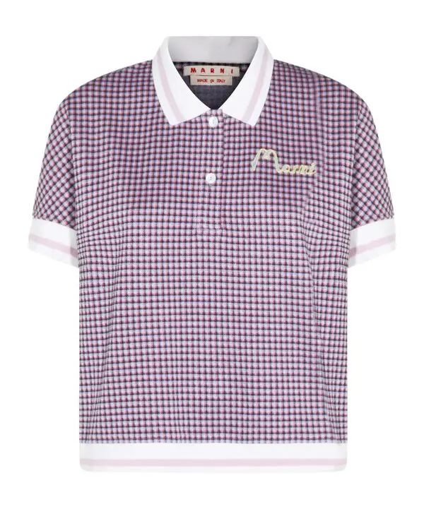 Marni Check Embroidery Polo Top - Purple