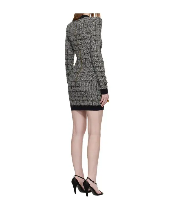 Balmain Tweed Long-sleeve Dress With Decorative Buttons - Black