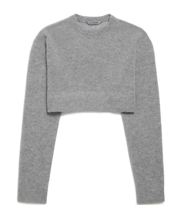 Balenciaga Cropped Crewneck Sweater - Light Gray