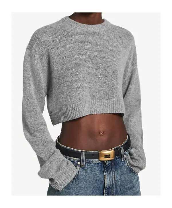 Balenciaga Cropped Crewneck Sweater - Light Gray