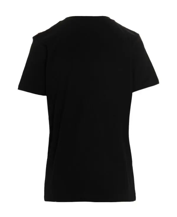 Balmain Logo Print Crewneck T-shirt With Embellished Shoulders