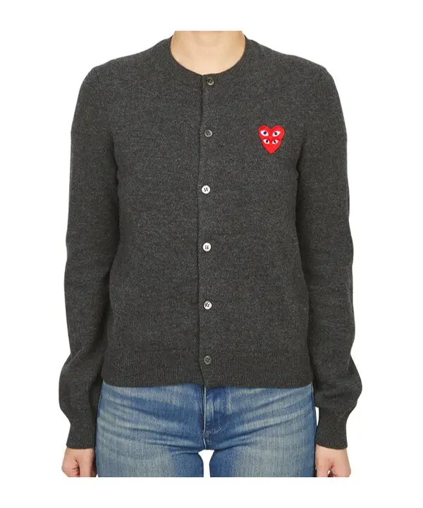 Comme Des Garçons Long Sleeve Knitwear With Embroidered Heart - Grey