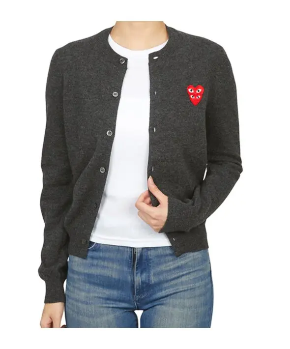 Comme Des Garçons Long Sleeve Knitwear With Embroidered Heart - Grey
