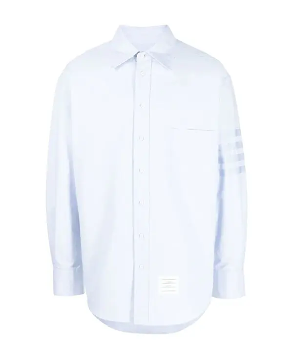 Thom Browne Striped Collared Button-up Shirt - Light Blue