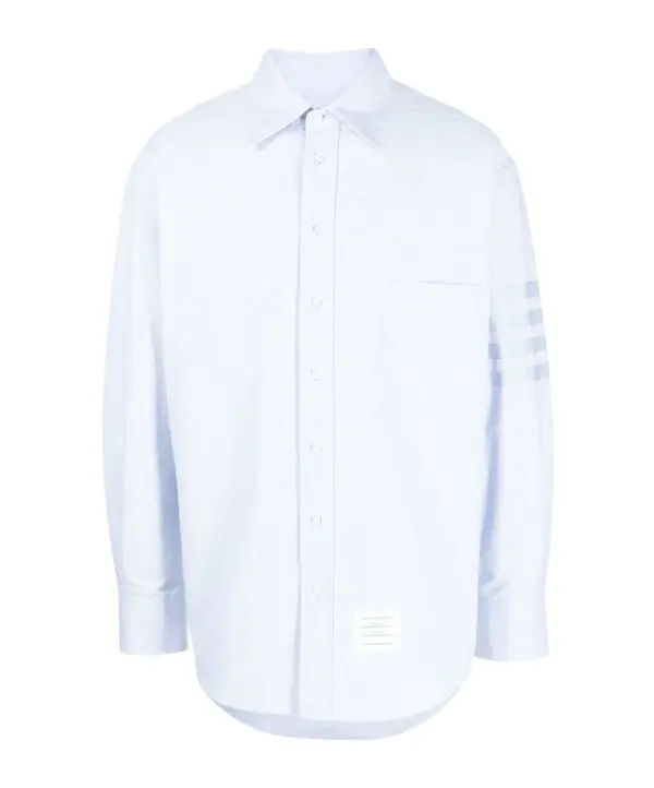 Thom Browne Striped Collared Button-up Shirt - Light Blue