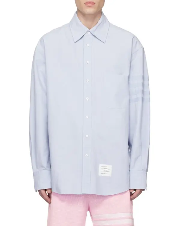 Thom Browne Striped Collared Button-up Shirt - Light Blue
