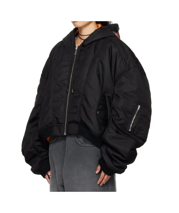 LU'U DAN Patch Bomber Jacket With Drawstring Hood