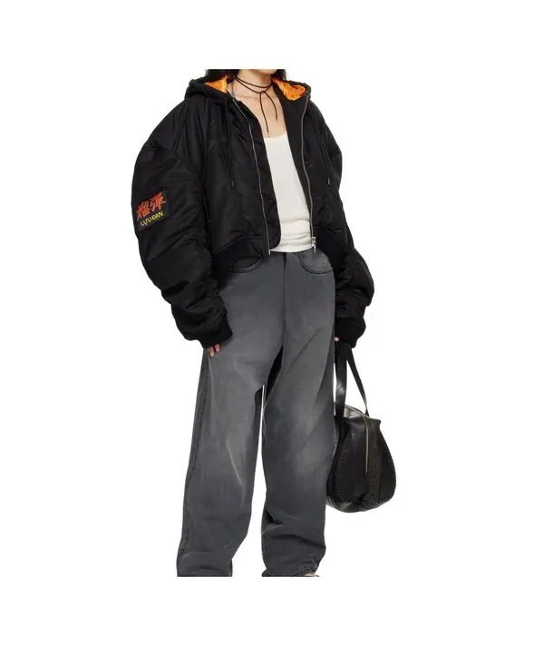 LU'U DAN Patch Bomber Jacket With Drawstring Hood