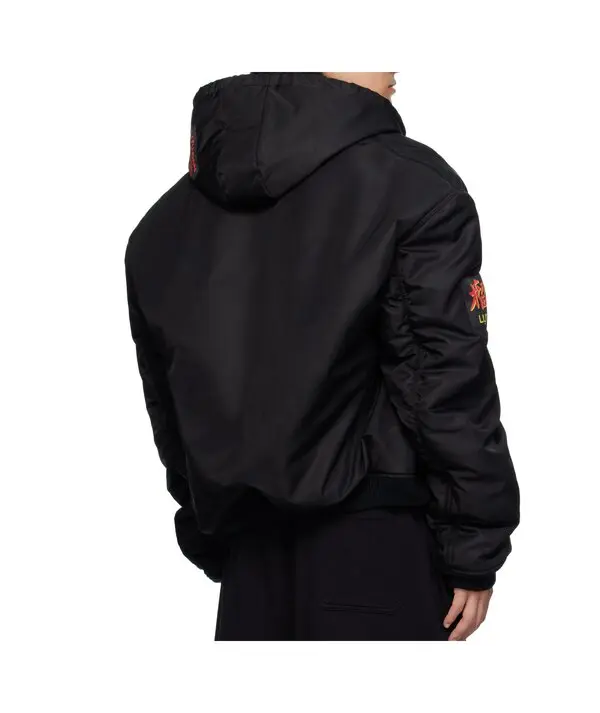 LU'U DAN Patch Bomber Jacket With Drawstring Hood