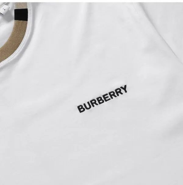 Burberry Check Round Collar T-shirt - White