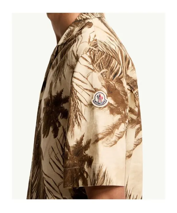 Moncler Cotton Linen Blend Short Sleeve Shirt - Beige/green
