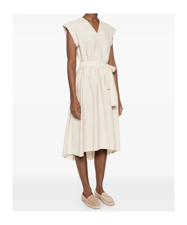 Peserico V-neck Belted Midi Dress - White