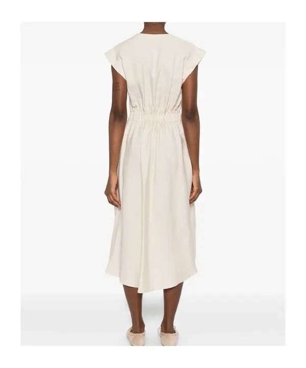 Peserico V-neck Belted Midi Dress - White