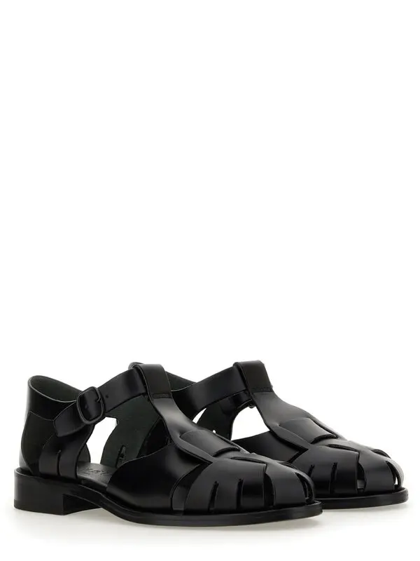 Hereu Pesca Cut-out Leather Sandals - Black