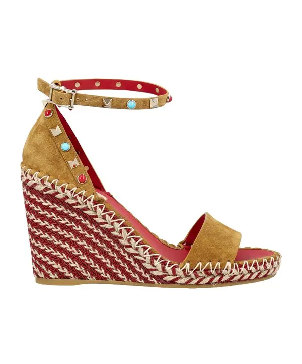 Valentino Garavani Studded Wedge Heeled Sandals - Brown