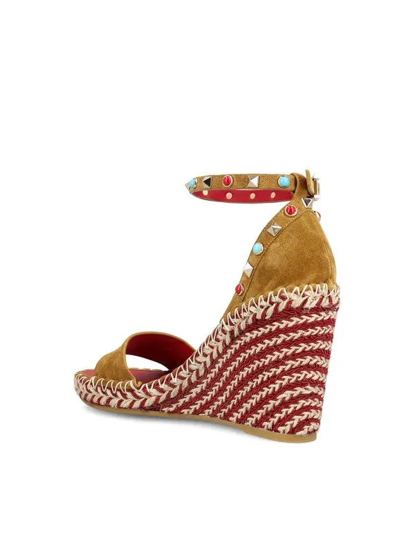 Valentino Garavani Studded Wedge Heeled Sandals - Brown